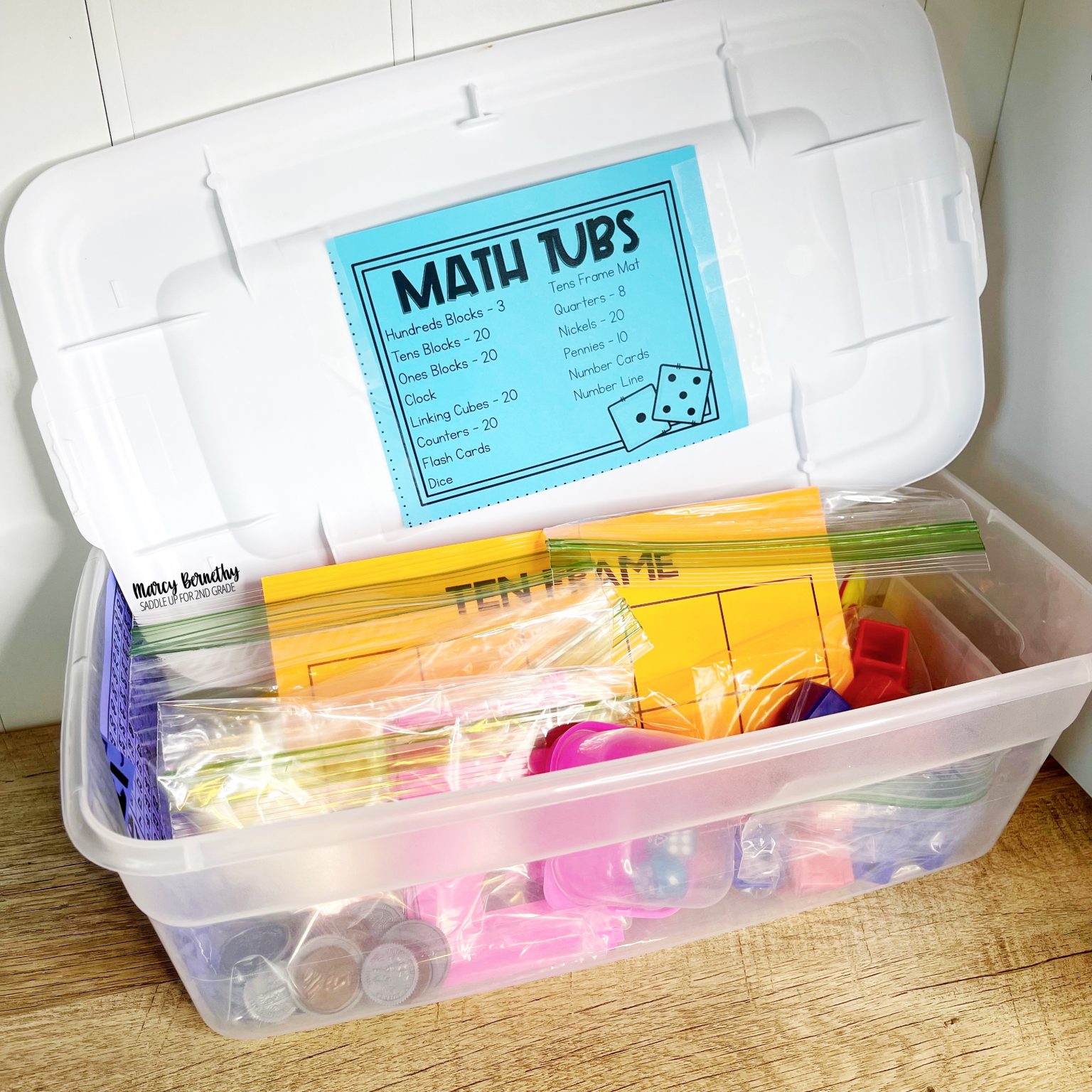 Math Manipulative Tubs for Classroom Organization