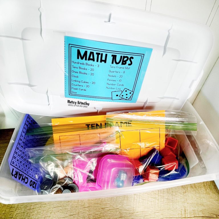 Math Manipulative Tubs for Classroom Organization