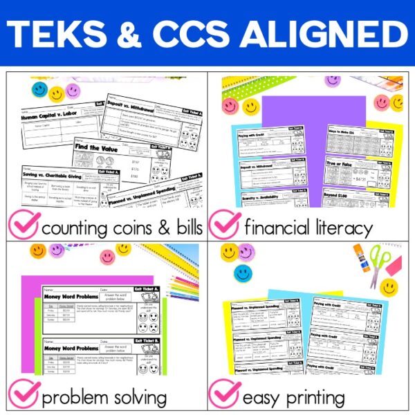 Financial Literacy Exit Tickets 3rd Grade Math Includes Counting Coins ...