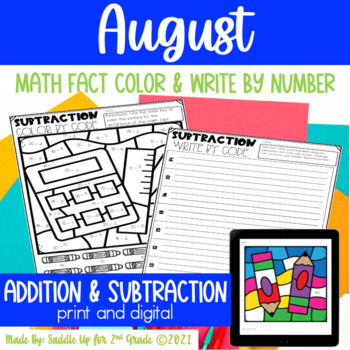 Color by Number Addition and Subtraction for Back to School - Print and ...