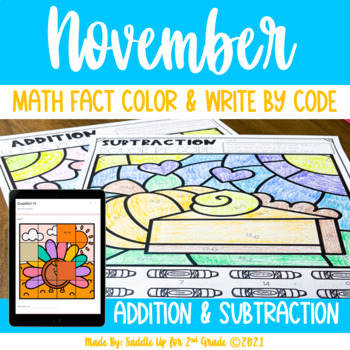 November Addition and Subtraction Color by Number | Print and Digital ...