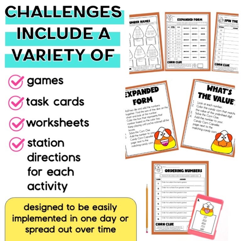 2nd Grade Candy Corn Math - Place Value Review Activities for Halloween