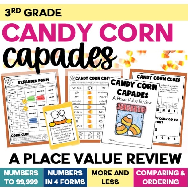 3rd Grade Candy Corn Math - Place Value Review Activities for Halloween