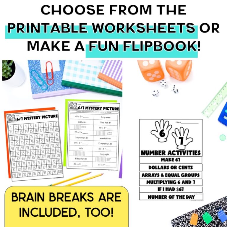 Quick and Easy Six Seven Math Activities and Worksheets for 6 7 Day of ...