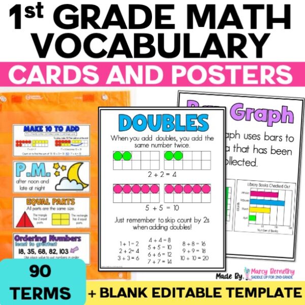 1st Grade Math Word Wall Vocabulary Cards and Posters - Saddle Up for ...