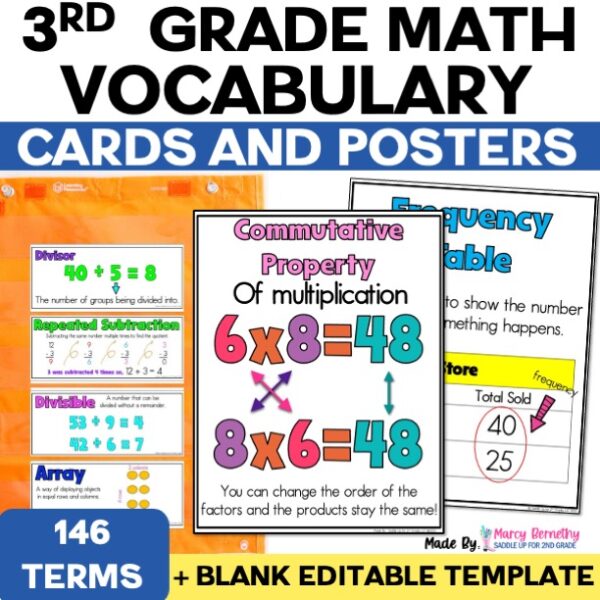 3rd Grade Math Word Wall Vocabulary Cards and Posters - Saddle Up for ...